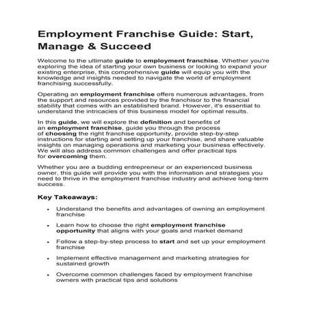 Unlock Your Potential: Employment Franchise Opportunities Await! | PDF