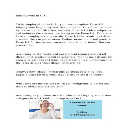 Employment in U.S.To be employed in the U.S., you must complet.docx