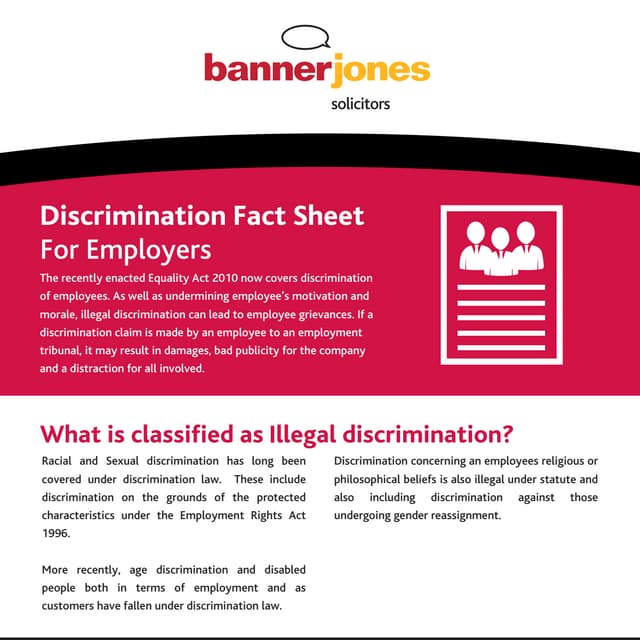 Discrimination in the Workplace - A Fact Sheet for Employers. | PDF