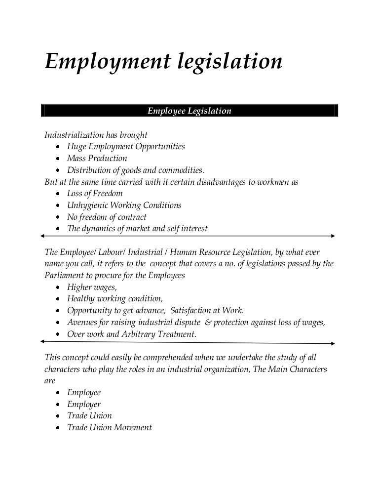 Employment Legislation MBA - HRM Notes