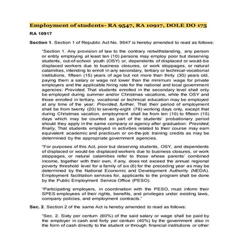 Special Program for Employment of Students (SPES) | PDF