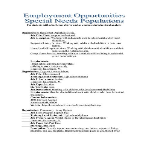 Employment opportunities special needs populations with links to spec[1 ...