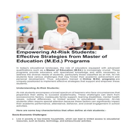 Empowering At-Risk Students Effective Strategies from Master of ...