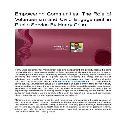 The Impact of Volunteerism on Communities | PDF