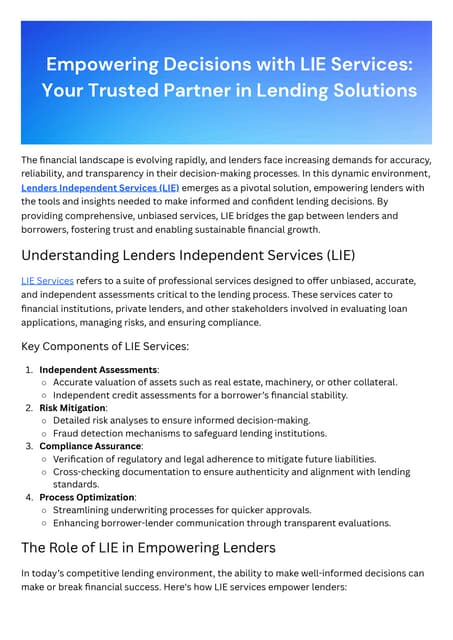 Empowering Decisions with LIE Services Your Trusted Partner in Lending ... Empowering Decisions with LIE Services Your Trusted Partner in Lending ...