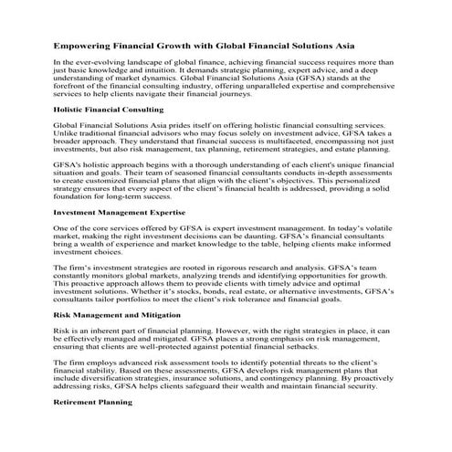 Global Financial Solutions Asia Empowering Financial Growth in West ...