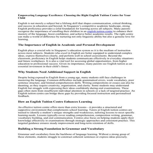 Empowering Language Excellence: Choosing the Right English Tuition ...