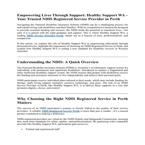 Creating a Holistic Care Plan with NDIS Support Services | PDF