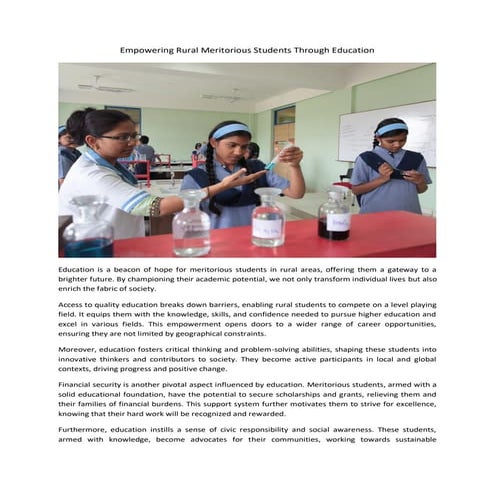 Empowering Rural Meritorious Students Through Education | PDF