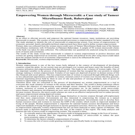 To understand women empowerment through microfinance | PDF