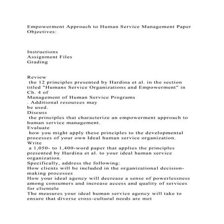 Empowerment Approach to Human Service Management PaperObjectives.docx