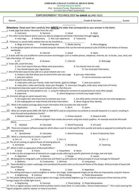 Final exam in empowerment technologies | DOCX | Web Design and HTML | Internet