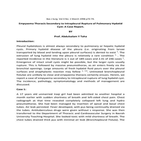 Empyaema thoracis secondary to intrapleural rupture of pulmonary ...