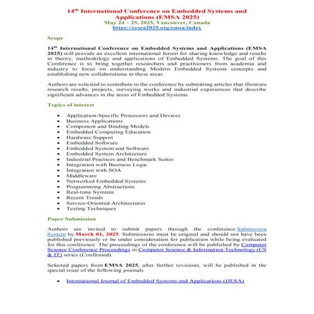 CFP - 14th International Conference on Embedded Systems and ...