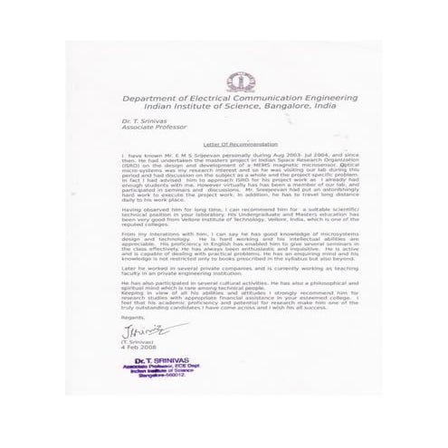 Ems sri jeevan recommendation letter iise | PDF