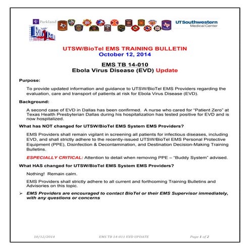 Ems tb 14 010 - Ebola Virus Diasease (evd) - Update | PDF