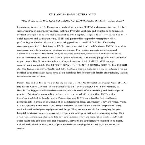 Emt and paramedic training | PDF