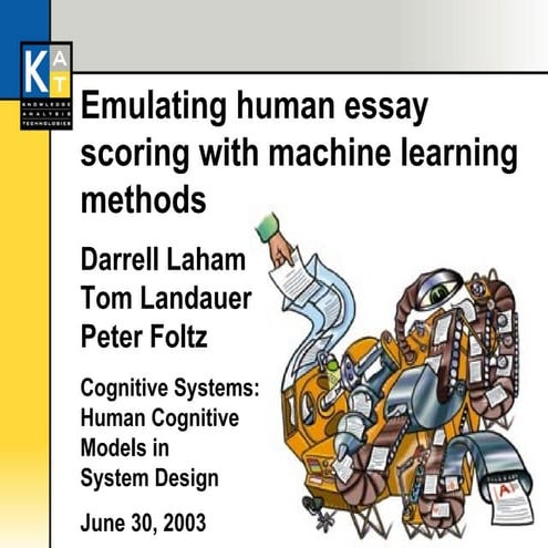 Emulating Human Essay Scoring With Machine Learning Methods | PPT