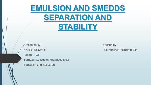 Self Emulsifying Drug Delivery System (SEDDS) | PPTX
