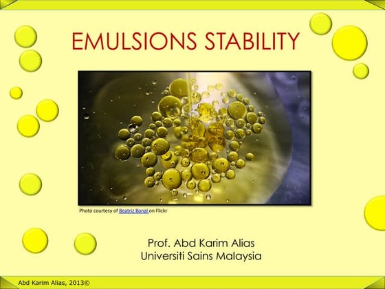 Stability of emulsion | PPTX | Candle and Soap Making | Arts and Crafts