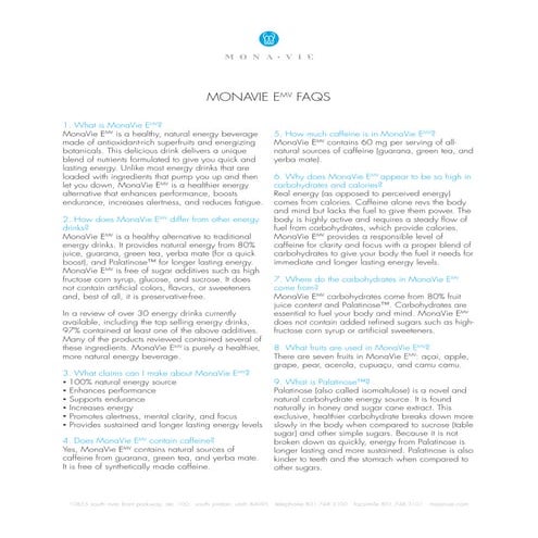 Mona Vie Quick Reference Guide | PDF