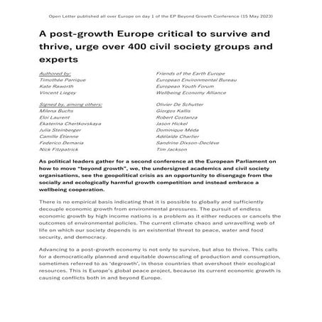 Open Letter: Beyond Growth (may 2023) | PDF