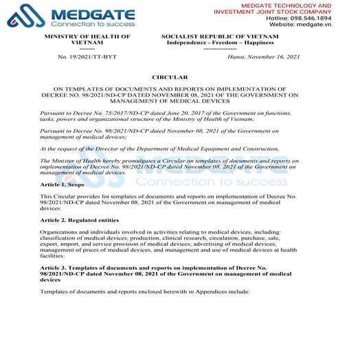 Circular 19/2021/TT-BYT: ON TEMPLATES OF DOCUMENTS AND REPORTS ON ...