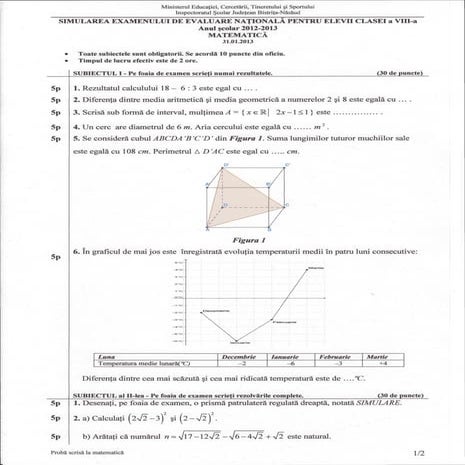 En2013 simulare en la matematica, bistrita nasaud | PDF