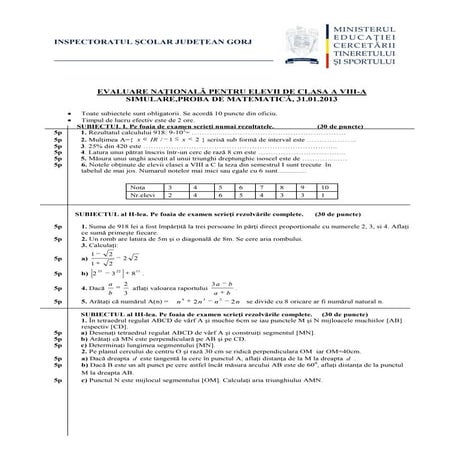En2013 simulare en matematica gorj 2013 | PDF