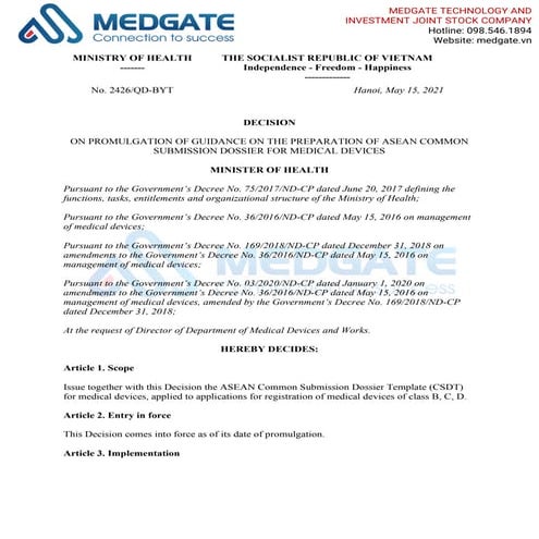 Decision No. 2426/QD-BYT: ON PROMULGATION OF GUIDANCE ON THE ...