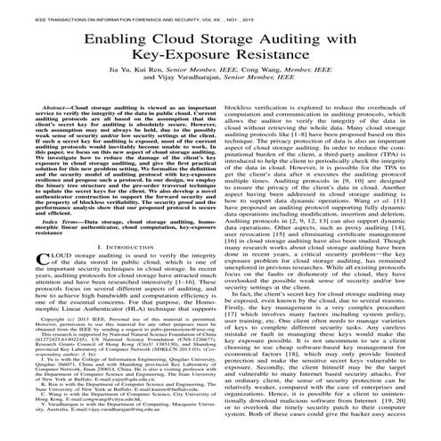 Enabling cloud storage auditing with key exposure resistance 2 | PDF
