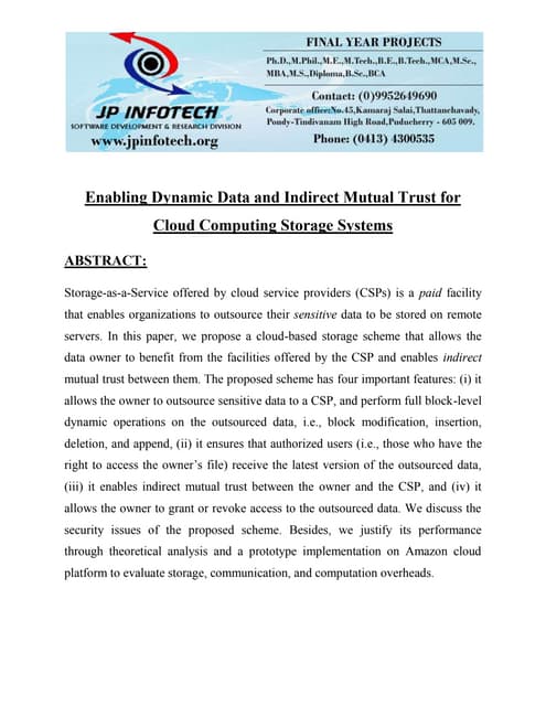 Enabling dynamic data and indirect mutual trust for cloud computing ... Enabling dynamic data and indirect mutual trust for cloud computing ...