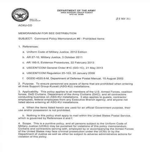 Encl 1 policy letter 06 prohibited items1 | PDF