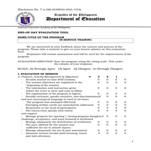 Enclosure No. 7 Sample End-of-Day Evaluation Tool.docx