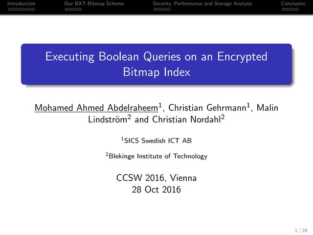 Executing Boolean Queries On An Encrypted Bitmap Index Ppt
