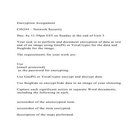Encryption AssignmentCIS244 – Network SecurityDue by 11 | DOCX | Information and Network ...