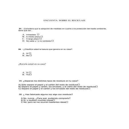 Formulario Sobre El Reciclaje | DOC