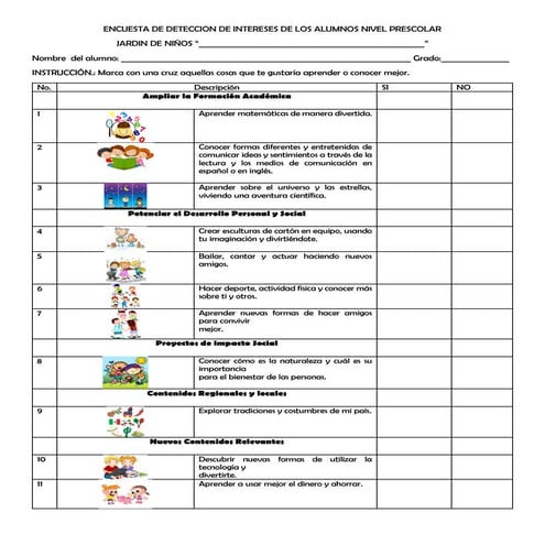 Encuesta de deteccion de intereses de los alumnos nivel prescolar =) | PDF