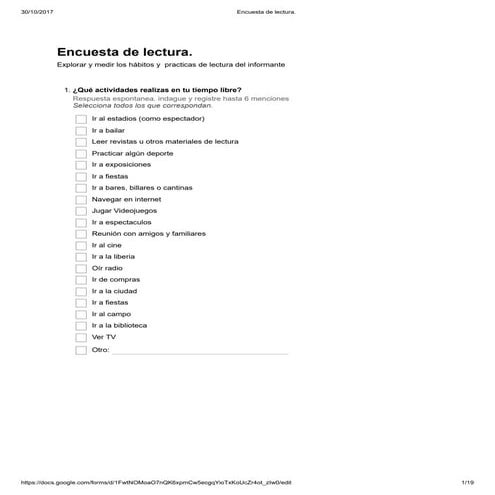Encuesta de lectura lista | PDF
