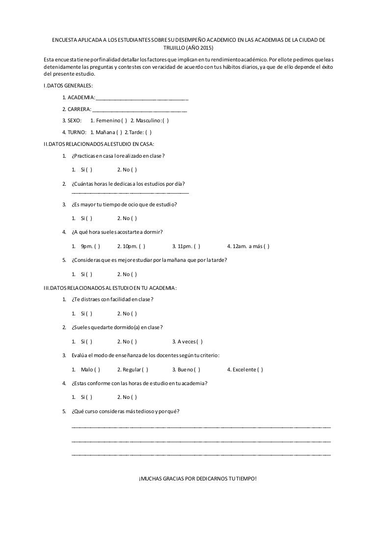 Ejemplo De Una Encuesta