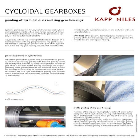 KAPP Niles CNC Gear Grinders Presents: Grinding of cycloidal discs and ring gear housings | PDF