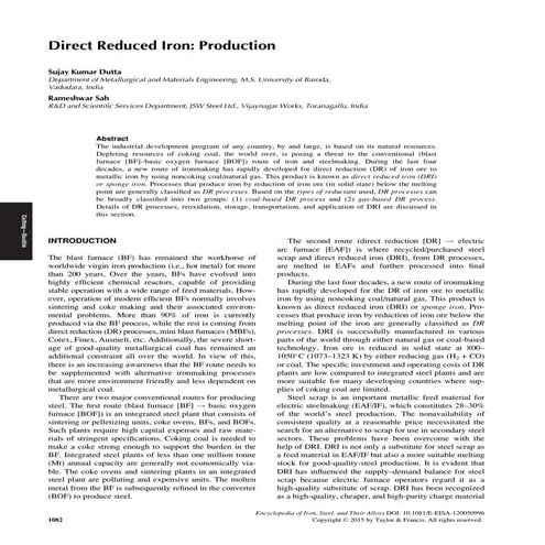 Encyclopedia of Iron, Steel, and Their Alloys Direct Reduced Iron ...