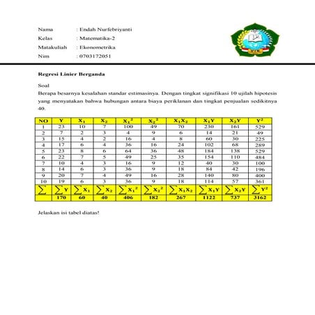 REGRESI LINIER BERGANDA | PDF