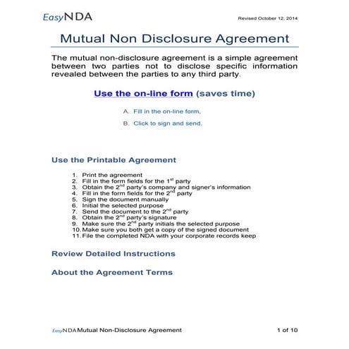 EasyNDA Mutual Non Disclosure Agreement printable_v1 | PDF