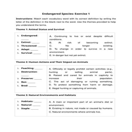 Endangered Species for learning vocaubary | PDF