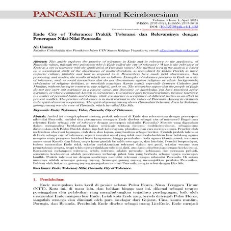 Ende City of Tolerance: Praktik Toleransi dan Relevansinya dengan ...