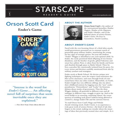 Ender's Game Reader's Guide | PDF | Fiction | Books and Literature