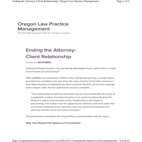 Ending the attorney client relationship | PDF | Legal Services Industry ...