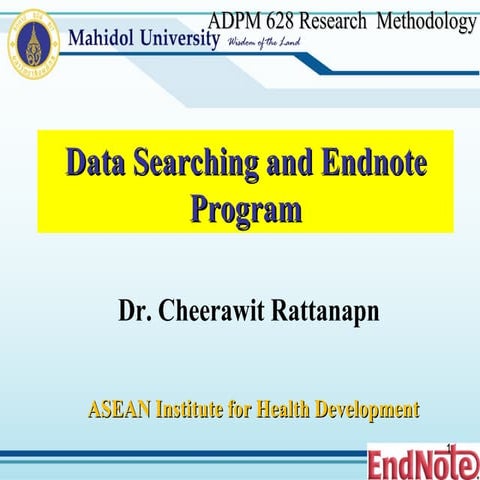 Data Searching and Endnote program | PPT