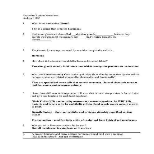 Endocrine system worksheet key | DOC